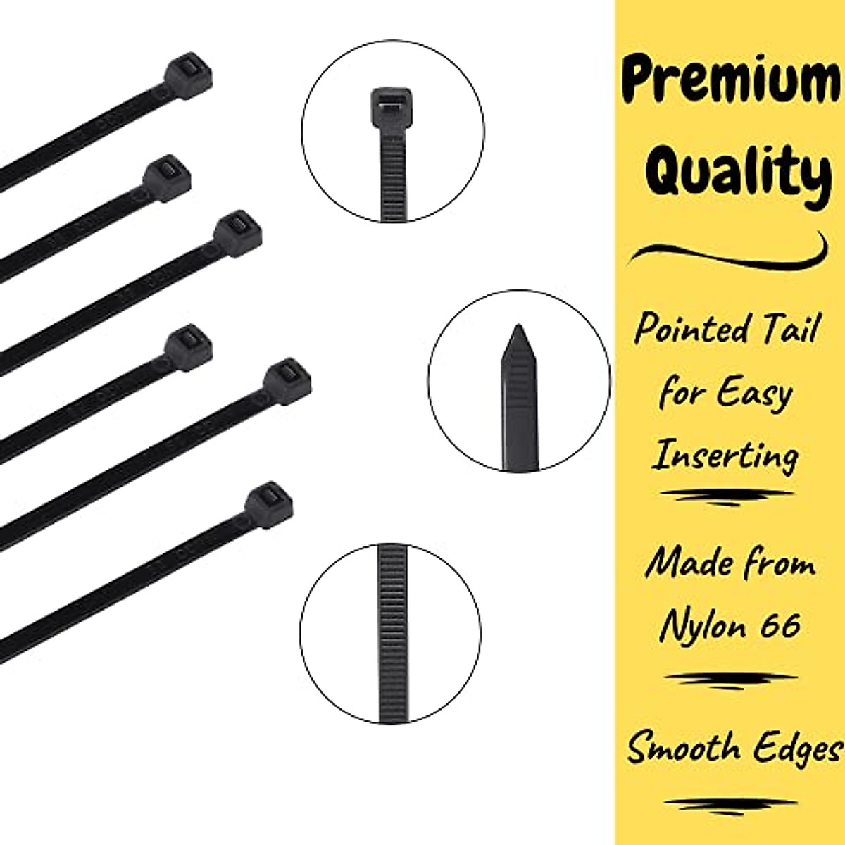 Bates- Cable Zip Ties, 200 Pack, 4 Inch, Zip Ties, Zipties, Cable Tie, Plastic Ties, Tie Wraps, Electrical Cable Ties, Plastic Zip Ties, Black Zip Tie, Plastic Straps, Wire Ties, Cord Ties