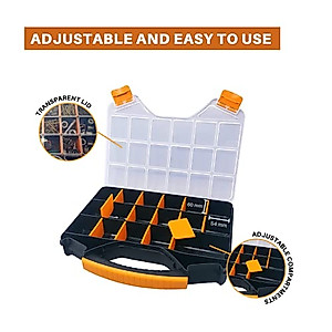 Massca Hardware Organizer box with dividers - 18 Compartments Small Parts Organizer with Accessible Hinged Lid - Durable Plastic Screw Organizer Store Nuts, Bolts, Screws, Nails, and Small Hardware
