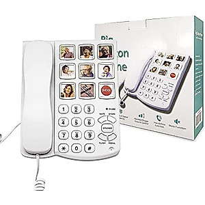 Big Button Phone for Seniors, 9 Pictured Big Buttons,Extra Loud Ringer,Wired Simple Basic Landline Telephone for Visually Impaired Old People with Large Easy Buttons, Emergency House Phones