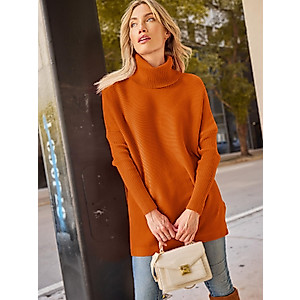 LILLUSORY Orange Turtleneck Oversized Sweaters Long Batwing Sleeve Tunic Pullover Sweater Knit Tops