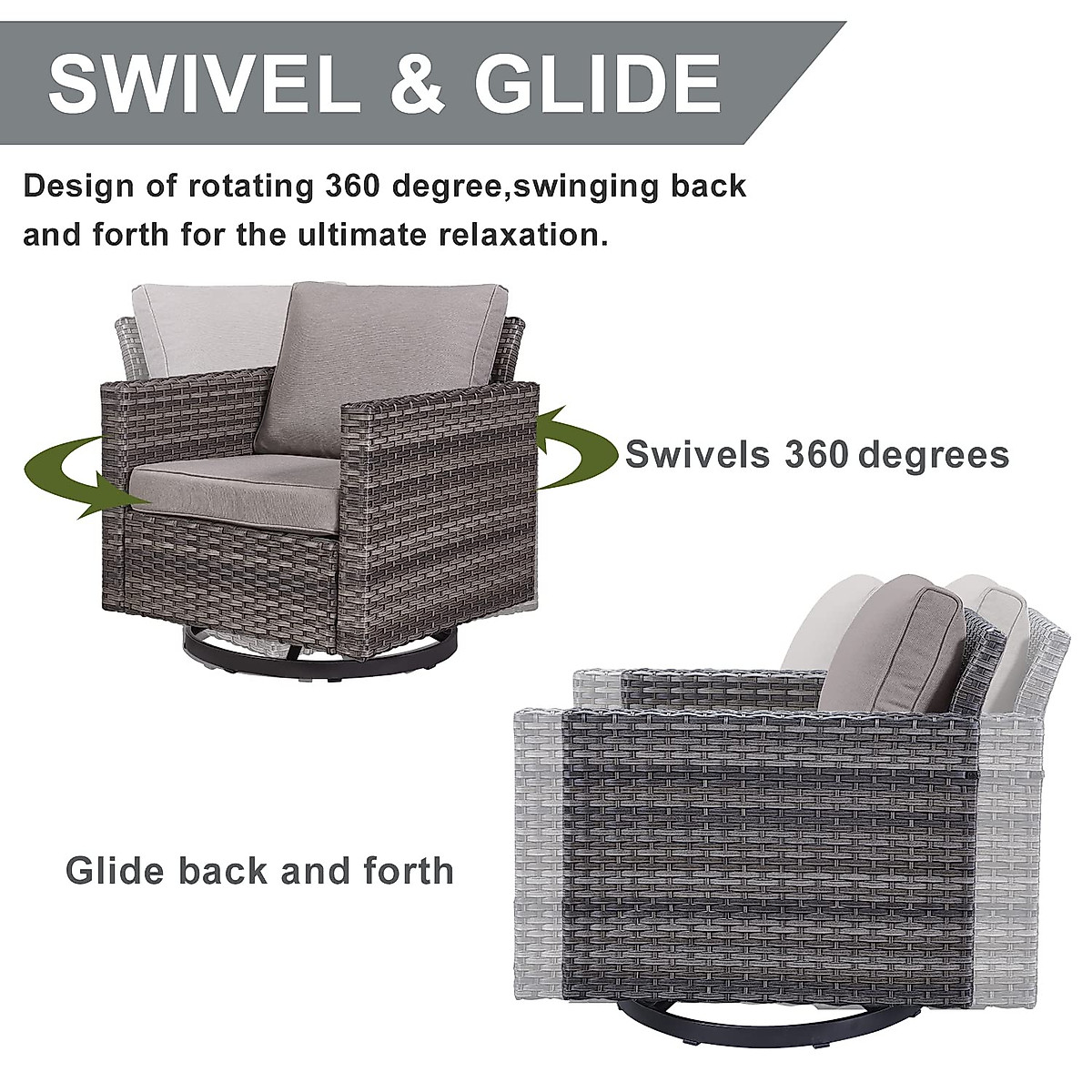 HUMMUH 7 Piece Patio Furniture Set Outdoor Sectional Sofa,High Back Patio Swivel Rocker Chairs with Ottomans Coffee Table for Porch,Garden,Backyard