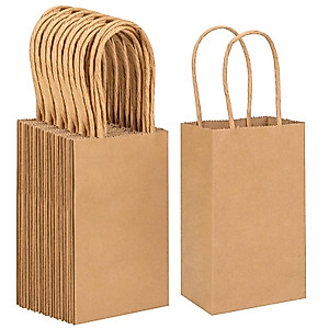 Moretoes 30pcs Small Kraft Paper Bags 6 x 3.5 x 2.4 Inches Mini Gift Bags with Handles Bulk Party Favor Bags Candy Bags