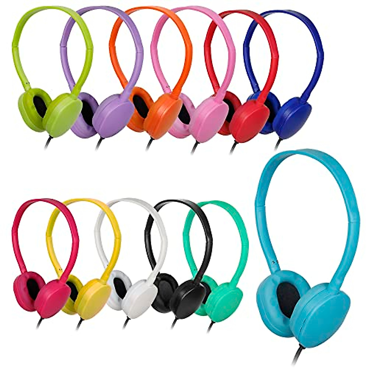 OSSZIT Kids Headphone Bulk 24 Pack Multi Color for Classroom School,Wholesale Durable Earphones Class Set for Students Teens Children and Adult 12 Colourful (24 Mixed)