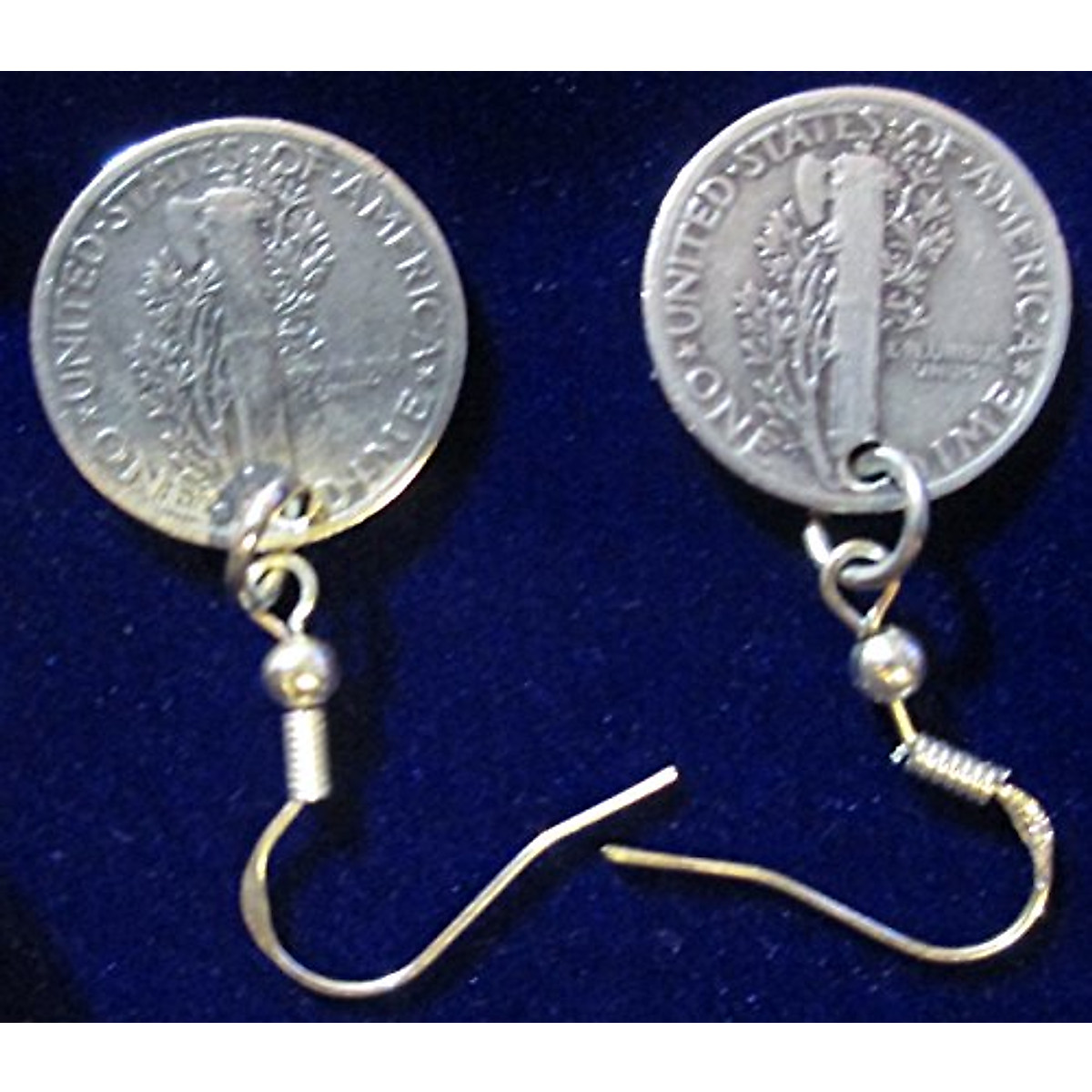 Mercury Dime (900 Silver) Earings with 925 Sterling Silver Earrings Hook Coil Ear Wires & Gift Bag