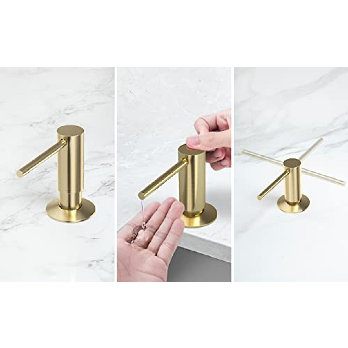 Samodra Sink Soap Dispenser and Extension Tube Kit, Brass Pump Head Brushed Gold Built in Design with 39” Extension Tube to Soap Bottle, No More Messy Refills