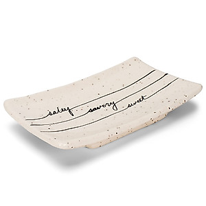 DEMDACO Salty Savory Sweet Glossy Speckle White 6 x 3.5 Stoneware Ceramic Everyday Kitchen Rectangle Spoon Rest