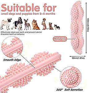 DogieLyn Interactive 2-8 Months Puppy Teething Chew Toys, Puppies Biting Toy, Doggy Teeth Cleaning Rubber Toothbrush for Small Dogs Teddy,Crogi,Schnauzer, 4 pcs (Pink)