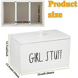 Tampon Holder for Bathroom Farmhouse Organizer for Bathroom Decorative Countertop Cosmetics Organizer Storage Box Wood Movable Partition Feminine Product Organizer with Lid for Tampon Storage