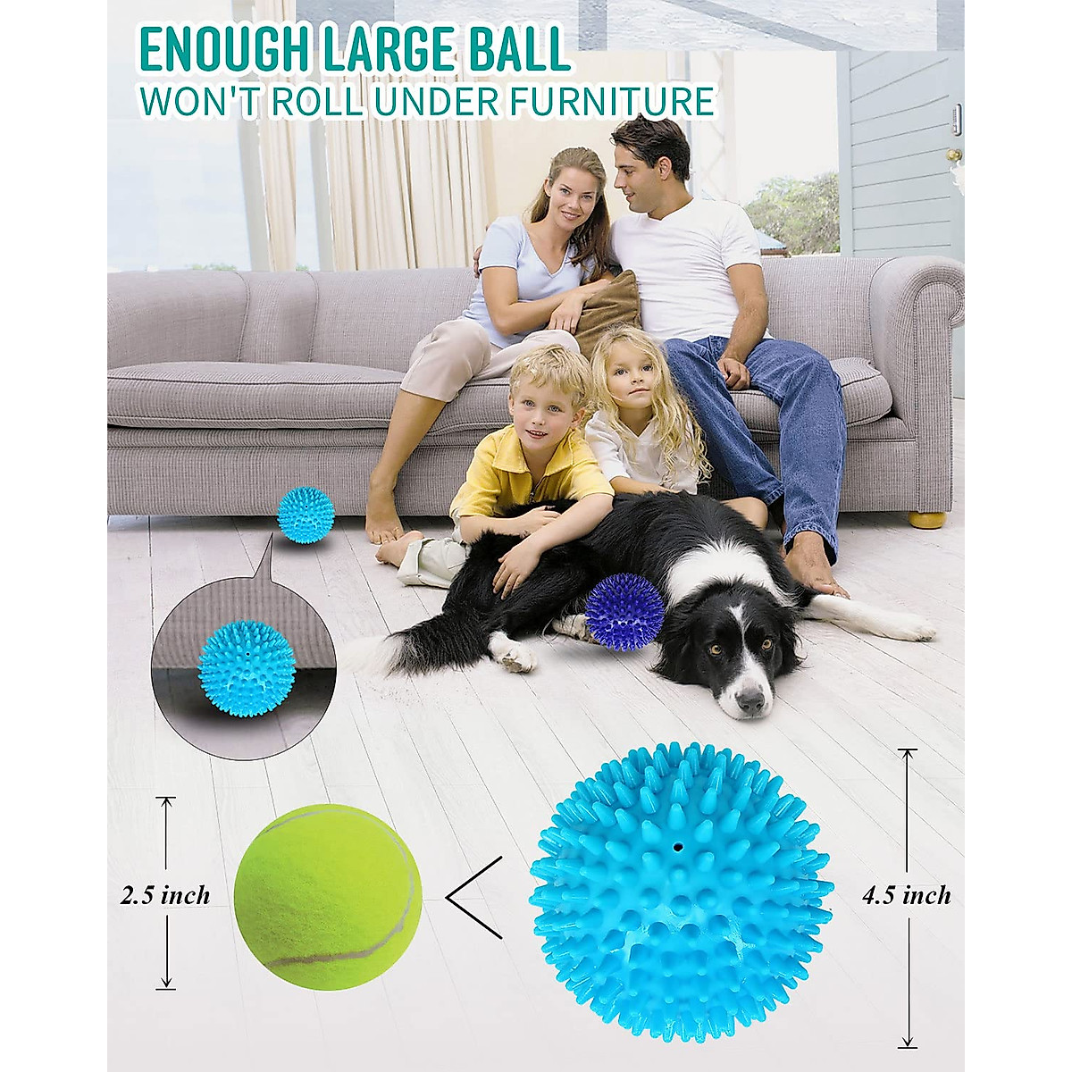 Pweituoet 2 Pack 4.5” Heavy Duty Squeaky Dog Ball for Medium Large Dogs, Spikey Dog Ball Toys for Clean Teeth and Training, Large Dog Toys for Aggressive Chewers