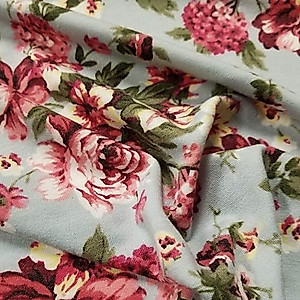 Stylish FABRIC Floral Pattern Printed on French Terry, 2-Way Stretch, Apparel Fabric, Home/DIY Projects, PALEBLUE-Rose 1 Yard