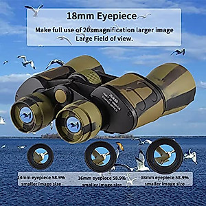 Binoculars for Adults 20x50 High Power Military Binoculars for Adults and Kids with Low Light Night Vision,Compact Waterproof Bird Watching Travel Hunting Stargazing BAK-4 Prism FMC Lens(Brown-1