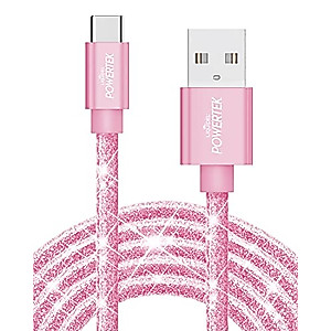 LIQUIPEL USB Type C Cable 6ft, USB A 2.0 to USB-C Fast Charger Extra Long Durable, Glitter Cables (Pink)