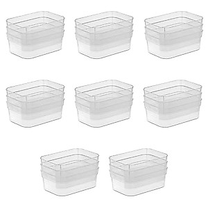 Sterilite Medium Storage Tray Containers with Sturdy Banded Rim and Textured Bottom for Desktop and Drawer Household Organization, Clear, 24 Pack