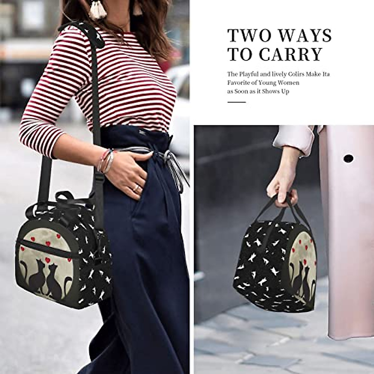 Cute Cats Lunch Bag Reusable Insulated Lunch Tote Bag Lunchbox Container With Adjustable Shoulder Strap For Office Work School Picnic Travel