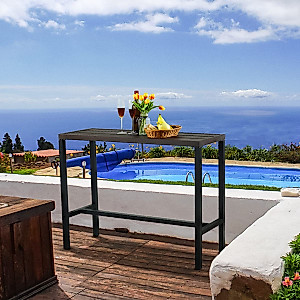 MEOOEM Patio Outdoor Bar Table 45 inch Height Bistro Table High Top Bar Table with Wooden-Like Top & Metal Frame for Outdoor Home Kitchen Cafe Bistro