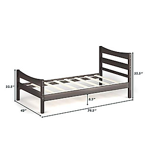 Giantex Wood Bed Frame Twin Size, Rustic Style Platform Bed w/Headboard & Footboard, Solid Wood Slat Support, No Box Spring Needed, Panel Bed Mattress Foundation for Kids (Espresso)