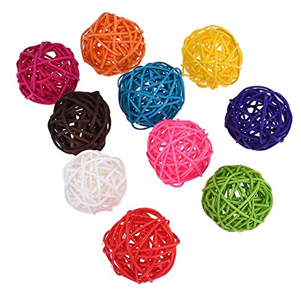 Keersi 10pcs Rattan Balls Bird Toy Part DIY Accessories Making Toy for Parrot Budgie Parakeet Cockatiel Conure Lovebird Finch Macaw African Grey Cockatoo Amazon Cage Part Random Color (5cm/ 1.96'')