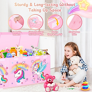 Mabahoo Extra Large Toy Chest, Collapsible Sturdy Toy Storage Organizer with Lids, 40"X14"X16" Large Kids Toy Box Chest, Kids Storage Boxes Bins Baskets for Girls, Boys, Kids, Nursery, Playroom, Pink