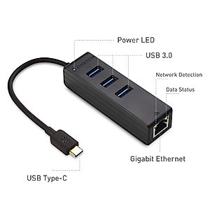 Cable Matters 4-in-1 USB C Hub Ethernet, Support Gigabit Network, USB C Ethernet Hub, Thunderbolt LAN Adapter with 10/100/1000Mbps Network, Black