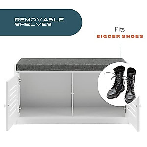 Sturdis Shoe Storage Bench White - Cushion Seat - Adjustable Shelves - Soft-Close Hinges - for Comfort & Style, Perfect for Entryway First Impression!