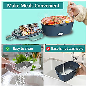 XSWPL Electric Lunch Box Heated Lunch Box 80W Electric Lunch Box for Adults 12/24/110V Lonchera Eléctrica 304 Stainless Portable Lunch Box Warmer for Office/Car/Truck(1.5L)