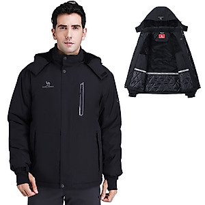 CAMEL CROWN Men's Winter Ski Jackets Warmth Coat Waterproof Detachable Hood Windproof Fleece Lined for Mountain Snow