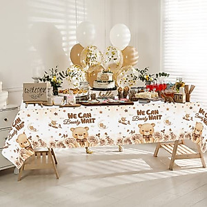 GREHUMOR Bear Baby Shower Decoration- 3Pcs Plastic We Can Bearly Wait Tablecloth Neutral Bear Theme Party Table Cover for Baby Birthday Party , Boy or Girl Baby Shower,Gender Reveal Party Supplies