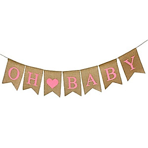 Shimmer Anna Shine Oh Baby Burlap Banner for Baby Shower Decorations and Gender Reveal Party (Pink)