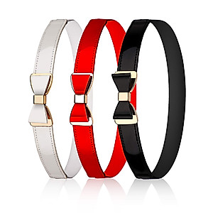 Tatuo 3 Pieces Women Skinny Waist Belt Thin Stretchy Bow Belt for Dress, 3 Colors (Set 1)