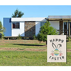 Happy Easter Bunny Egg Garden Flag Double Sided Burlap Yard Outdoor Decor Spring Summer Holiday Decorations 12.5 x 18 Inch