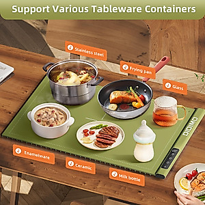 Electric Warming Tray, Warming Mat for Food with 17 Temperature Settings and Timing, Rollable & Portable Premium Silicone Electric Heating Tray with Auto Shut-Off and Lock for Parties Buffet (Green)