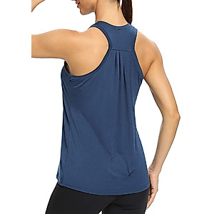 Bestisun Long Gym Exercise Athletic Tops Racerback Sports Shirts Yoga Dance Clothing Navy Blue XL