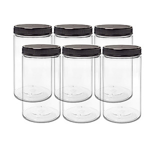 ljdeals 32 oz Clear Plastic Jars with Lids, Storage Containers, Wide Mouth PET Mason Jars, Pack of 6, BPA Free, Food Safe, Made in USA