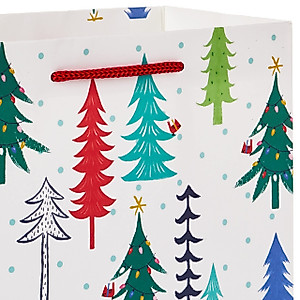 Hallmark 9" Medium Holiday Gift Bag Bundle (6 Bags, 3 Designs: Red Polka Dot, Colorful Christmas Trees, Navy Snowflake) for Christmas, Birthdays, Kids