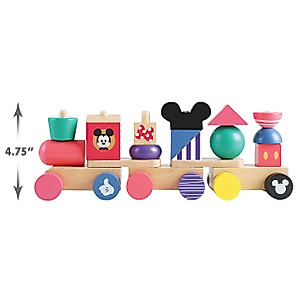 Just Play Disney Wooden Toys Mickey Mouse Stacking Train Set, 18-Pieces, Officially Licensed Kids Toys for Ages 18 Month