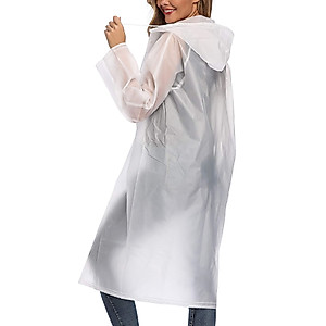 Besshopie Rain Poncho for Adults, Reusable Raincoat Emergency Rain Gear with Hoods and Sleeves White M
