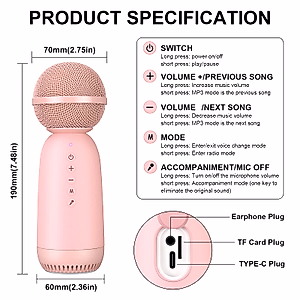 Aokeo Wireless Microphones Bluetooth Speaker, Wireless Karaoke Mic for Kids Children Mic for Singing Portable Karaoke Machine Mic,Home Birthday Party(Pink)