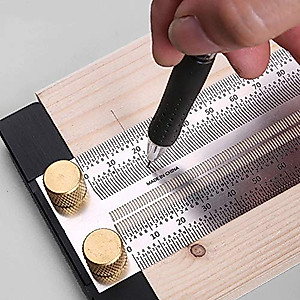 SYWAN 300mm Precision T Square Ruler with Mechanical Pencil, Stainless Steel Marking Stainless Scribing Line Ruler Carpenter Protractor Measuring Tool T-Type Woodworking Right Angle Ruler