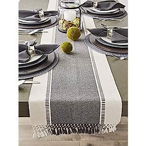DII Dobby Stripe Woven Table Runner, 13x108 (13x113.5, Fringe Included), Mineral Gray