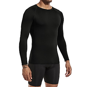 Men's (Pack of 3) Cool Dry Compression Long Sleeve Sports Baselayer T-Shirts Tops Black/White/Camo Black-L