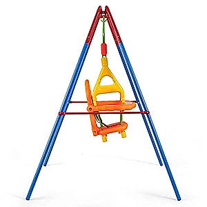 Costzon Toddler Swing Set, Outdoor A-Frame Swing for Backyard with Safety Harness and Handrails, Swing Stand Frame with Anti-Rust Frame for Outdoor Garden Backyard Kindergarten (Swing with Handrails)