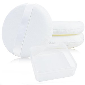 3 Pack Extra Large Body Powder Puff and Container, Soft Cotton Powder Puffs 4.13 Inch Dusting Powder Container with Puff Washable Round Powder Puffs for Woman Baby Body Face Loose Dusting Powde