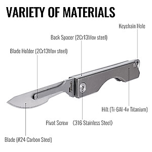 KeyUnity KK01 Titanium Folding Knife, Utility EDC Pocket Knife with #24 Replaceable Blade, for Outdoor Hunting, Camping, Fishing, Hiking for Men & Women (Stonewashed)