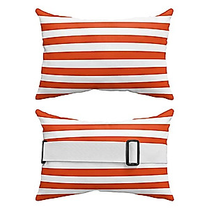 Recliner Head Pillow Ledge Loungers Chair Pillows with Insert Orange and White Stripes Lumbar Pillow with Adjustable Strap Outdoor Waterproof Patio Pillows for Couch Beach Pool Office Chair, 2 PCS