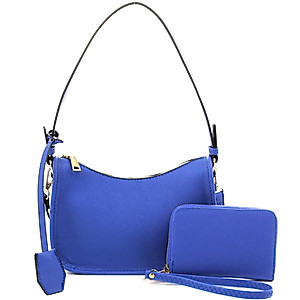 Womens Girls Minimal Vintage Retro Small Vegan Leather Shoulder Bag Purse Wallet Set (zBlack)