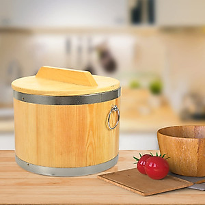 Hemoton Sushi Rice Cooling Bowl Wooden Rice Bucket Wooden Hangiri Sushi Rice Mixing Tub with Lid Stainless Steel Rice Warmer Japanese Rice Cooking Tub