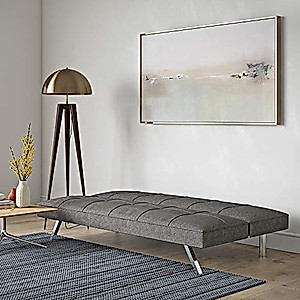 Penifun Convertible Folding Futon Sofa Bed Sleeper Couch for Living Room Linen Fabric Upholstered Loveseat-Metal Frame/Stainless Leg, Gray