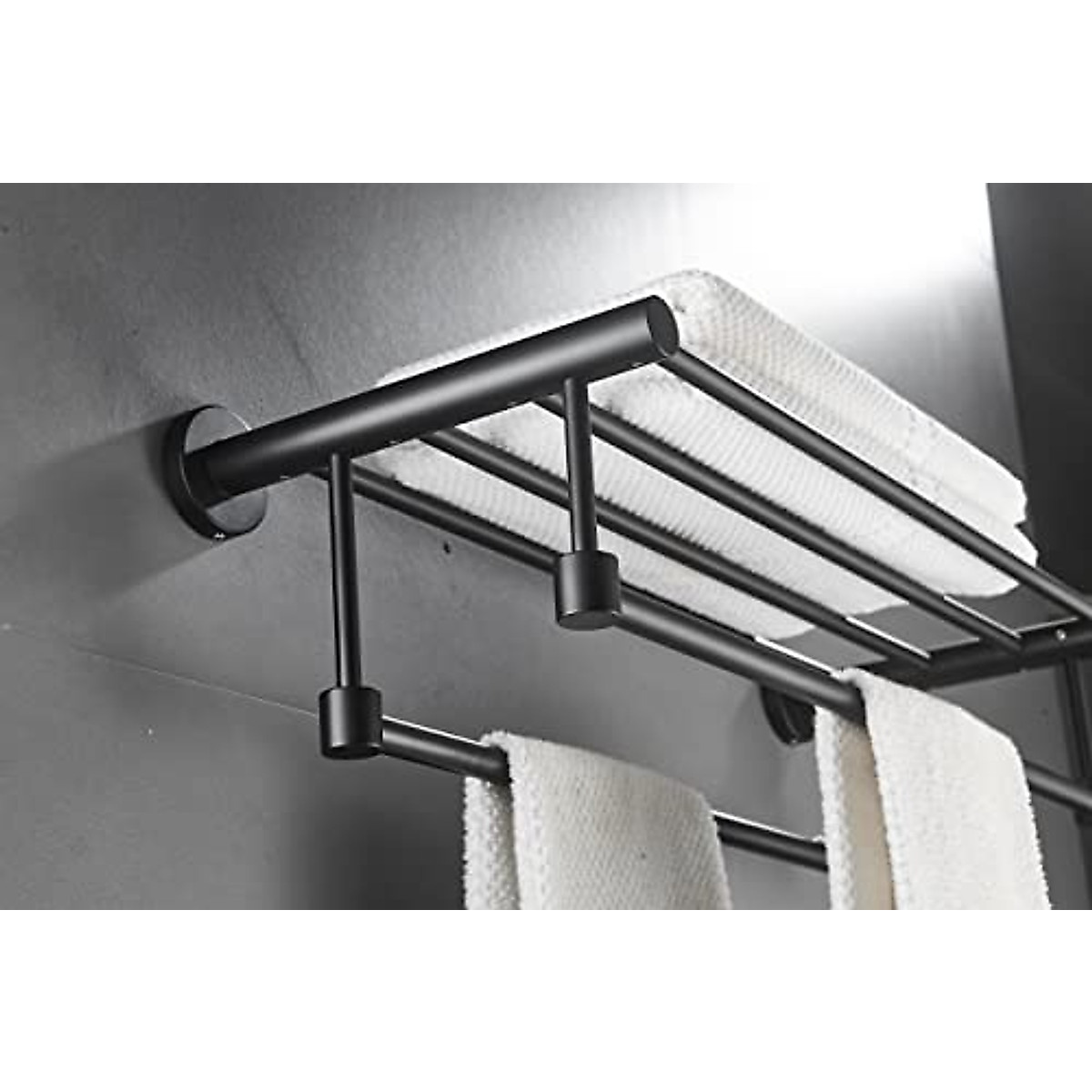 TocTen Bathroom Towel Rack, Towel Shelf for Bathroom with Double Towel Bar Wall Mounted, Premium SUS 304 Stainless Steel Hotel Bath Towel Holder, Anti-Rust Towel Rod with Shelf (24 in, Matte Black)