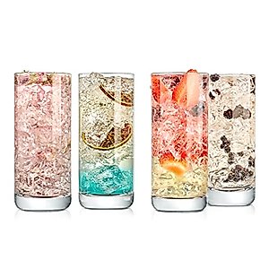 NutriChef 14.2oz Highball Drinking Glasses - Set of 2 Heavy Base Tall Tumbler Clear Glassware for Water, Wine, Beer, Liquor, Gin, Cocktail, Whiskey, Juice, Iced Coffee, Mixed Drinks, Dishwasher Safe