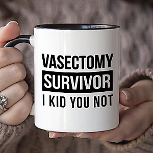 YouNique Designs Vasectomy Mug for Men, 11 Ounces, Vasectomy Gag Cup, Funny Get Well Coffee Mug for Men, Vasectomy Gifts (Black Handle)